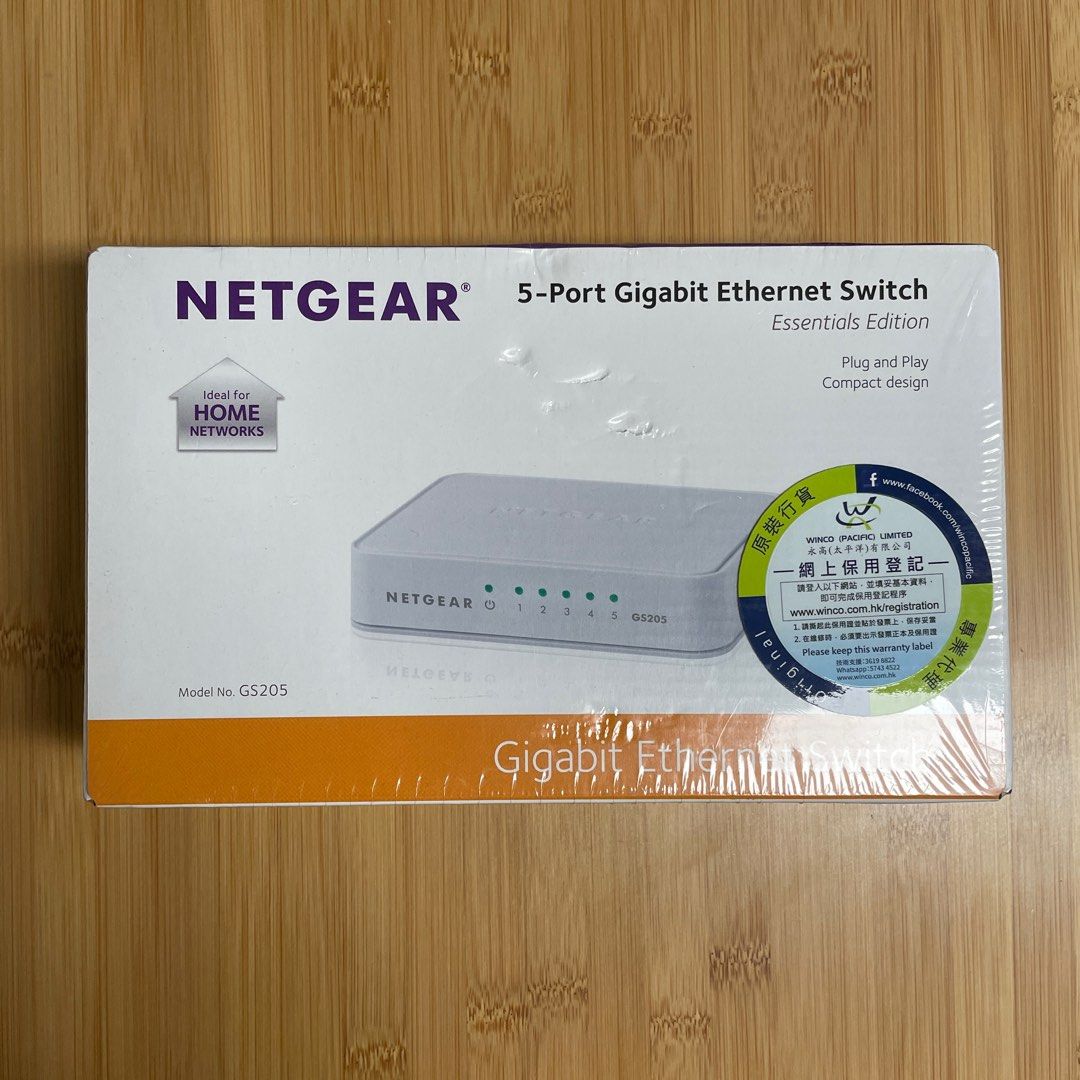 [全新] Netgear 5-port Gigabit Ethernet Switch GS205 未開盒 分插盒, 電腦＆科技, 電腦周邊及 ...