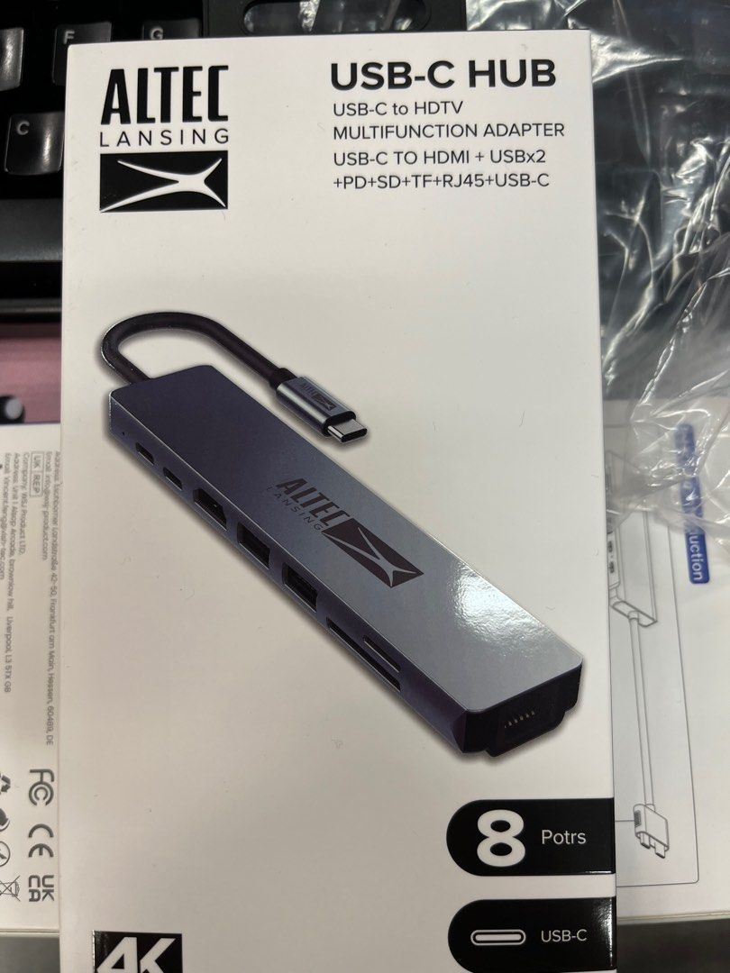 Altec Lansing 8合1 USB-C HUB HDMI LAN SD USB, 電腦＆科技, 電腦周邊及配件, 電腦線、轉接線及 ...