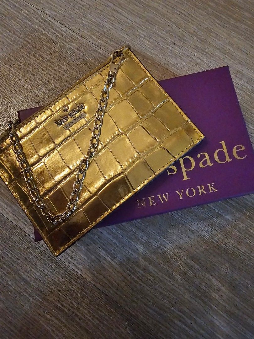 Authentic Kate spade gold small pouch /card holder with gold chain ...