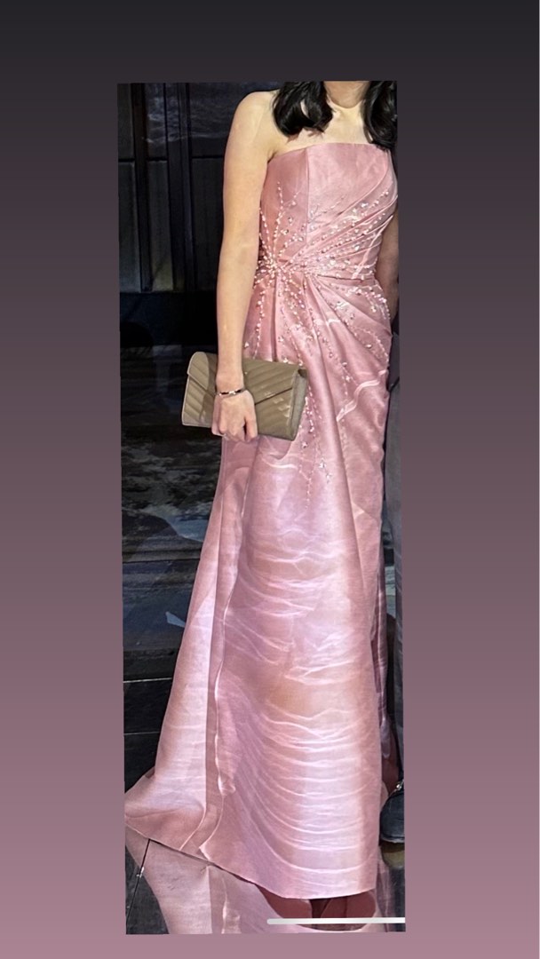 Blush Pink Beaded Gown by Vee Tan, Women's Fashion, Dresses & Sets ...