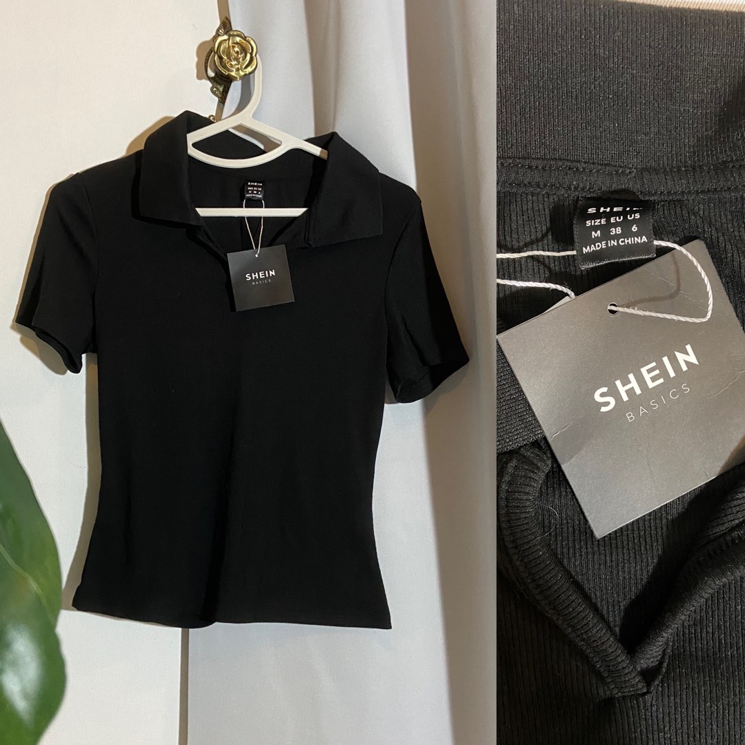 Brand new Shein black polo, Women's Fashion, Tops, Blouses on Carousell