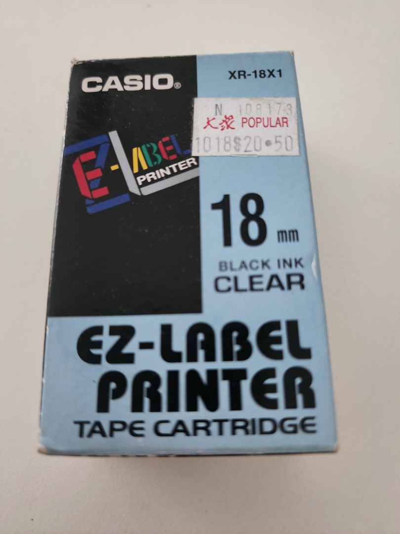 Casio EZ-Label Printer Tape Cartridge 18mm Black Ink on Clear, Hobbies ...