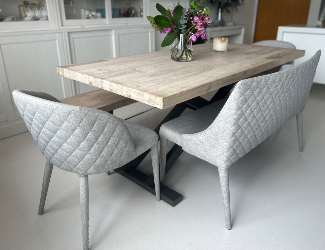 Castlery Hendrix Dining Table with Bench & Upholstered Chairs / Bench ...