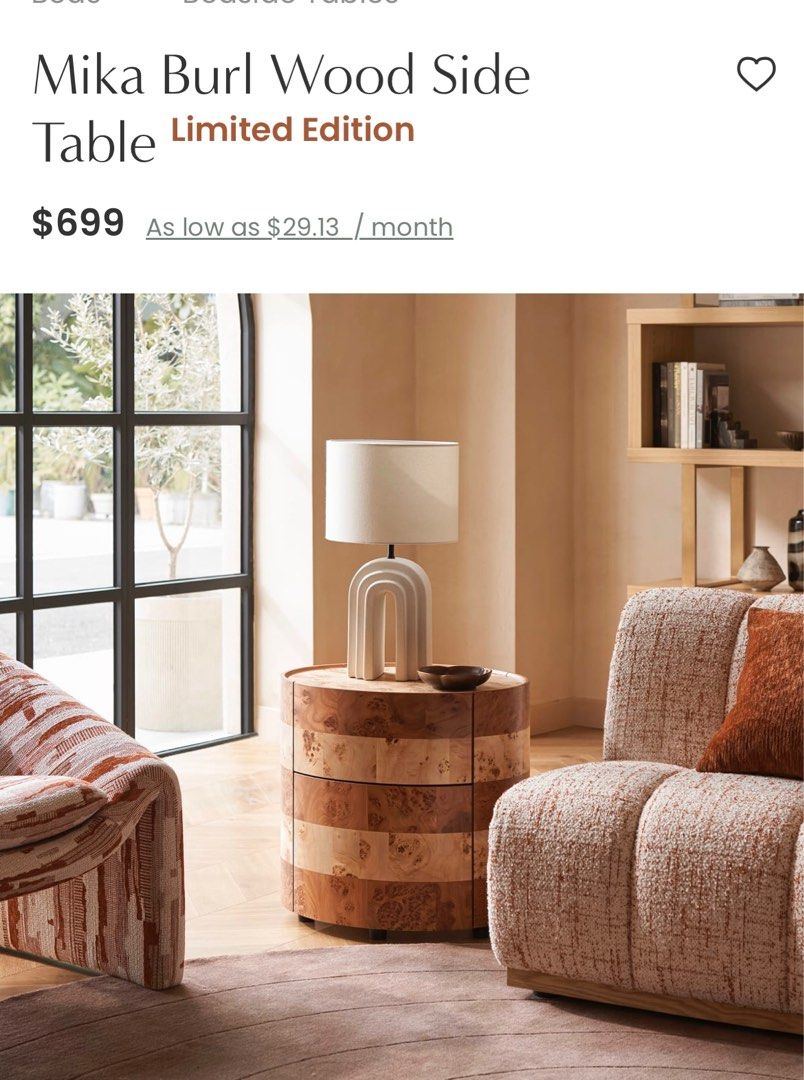 Castlery Mika burl wood side table, Furniture & Home Living, Furniture ...