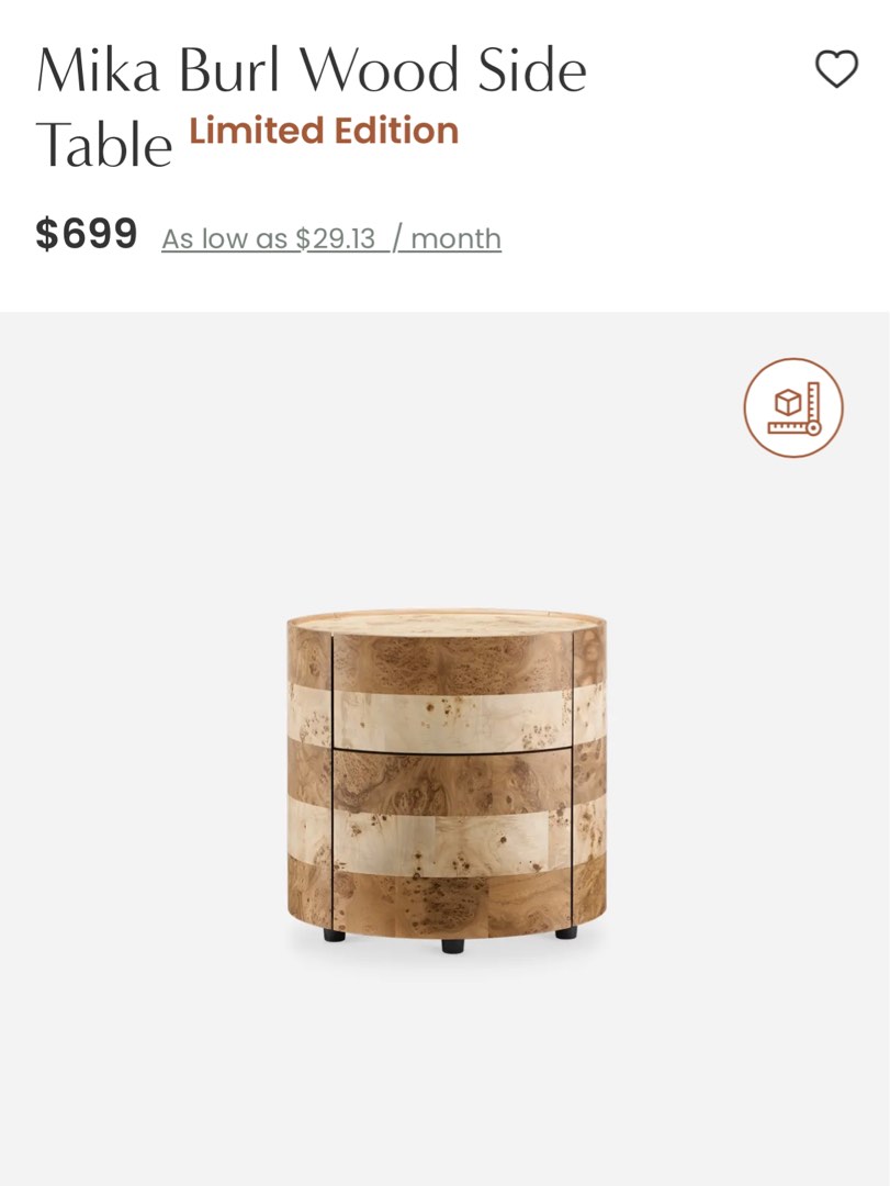 Castlery Mika burl wood side table, Furniture & Home Living, Furniture ...