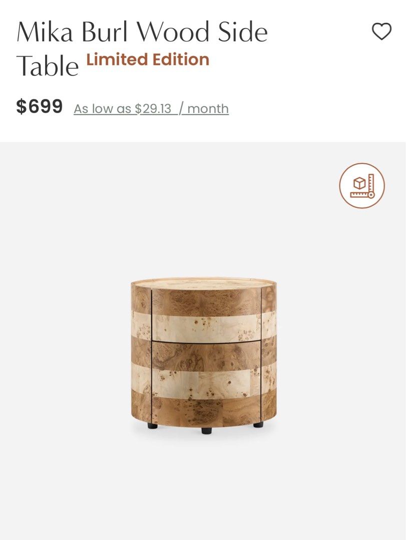 Castlery Mika burl wood side table, Furniture & Home Living, Furniture ...