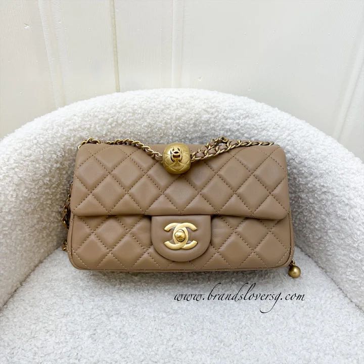 Chanel 22B Pearl Crush Mini Rectangle in Dark Beige Lambskin AGHW ...