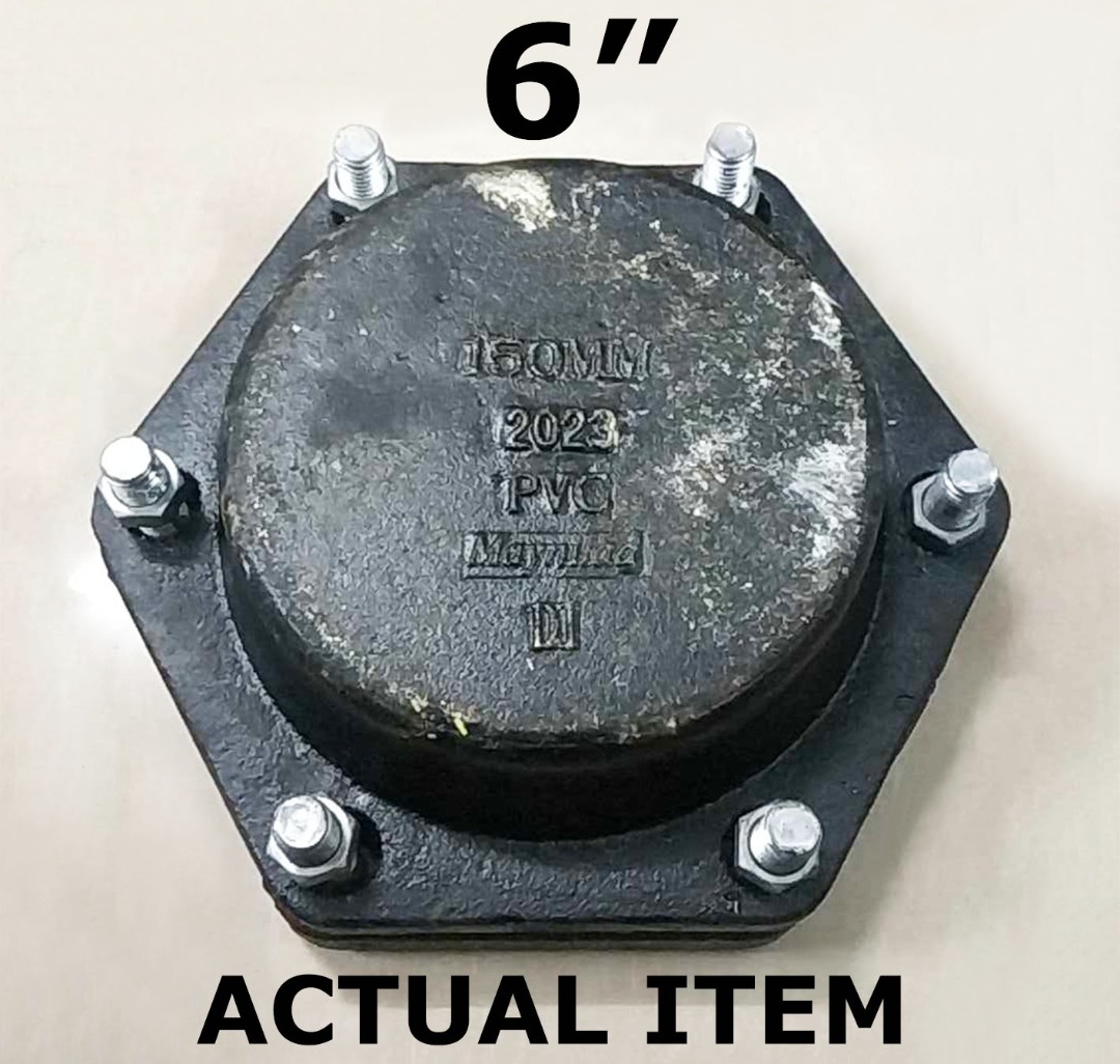 CI MECHANICAL END CAP 6" BLACK FOR WATER DISTRICT CAST IRON