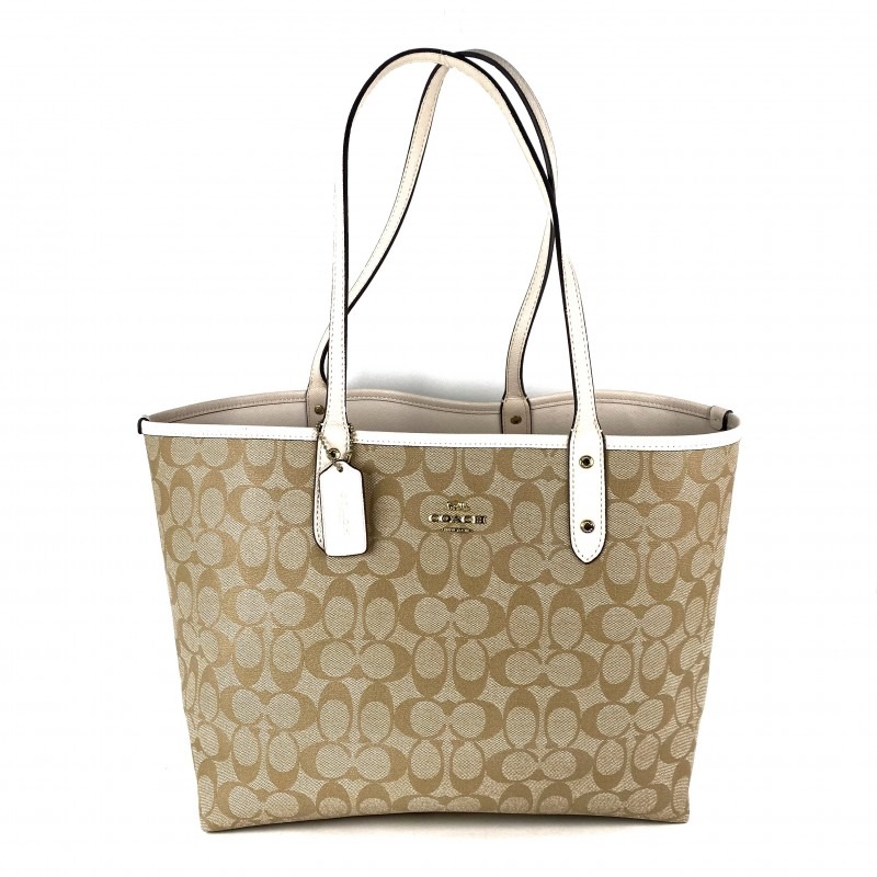 Coach Light Brown Beige Coated Canvas Tote Bag with small pouch, Luxury ...