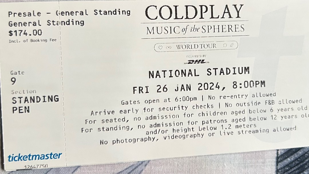 COLDPLAY 26 JAN STANDING, Tickets & Vouchers, Event Tickets on Carousell