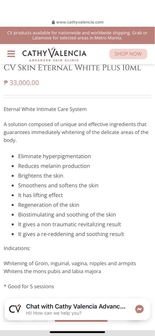 CV Skin Eternal white plus 10ml, Beauty & Personal Care, Bath & Body ...
