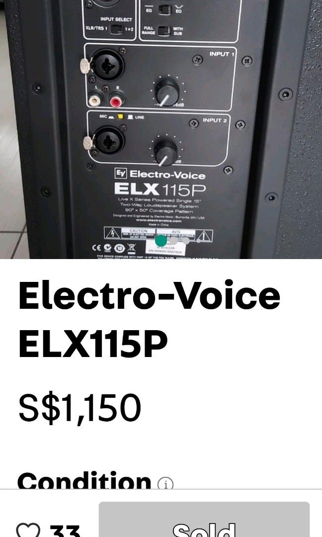 Electrovox EV ELX115P Active PA Speaker 1000W 4 unit, Audio, Soundbars ...