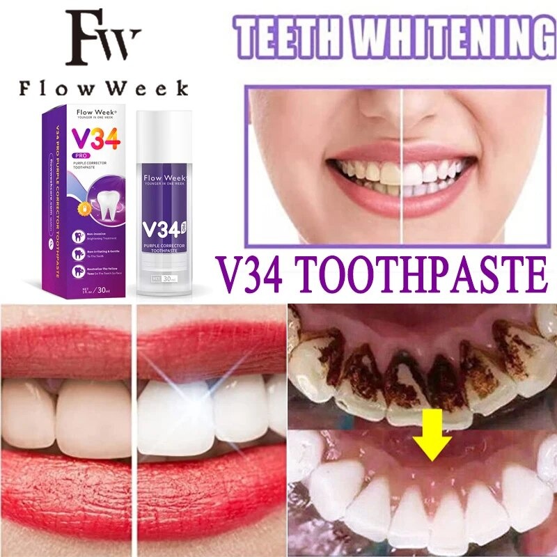 Flow Week V34 Pro Toothpaste Colour Corrector Purple Toothpaste Non-Invasive Teeth Whitening ...