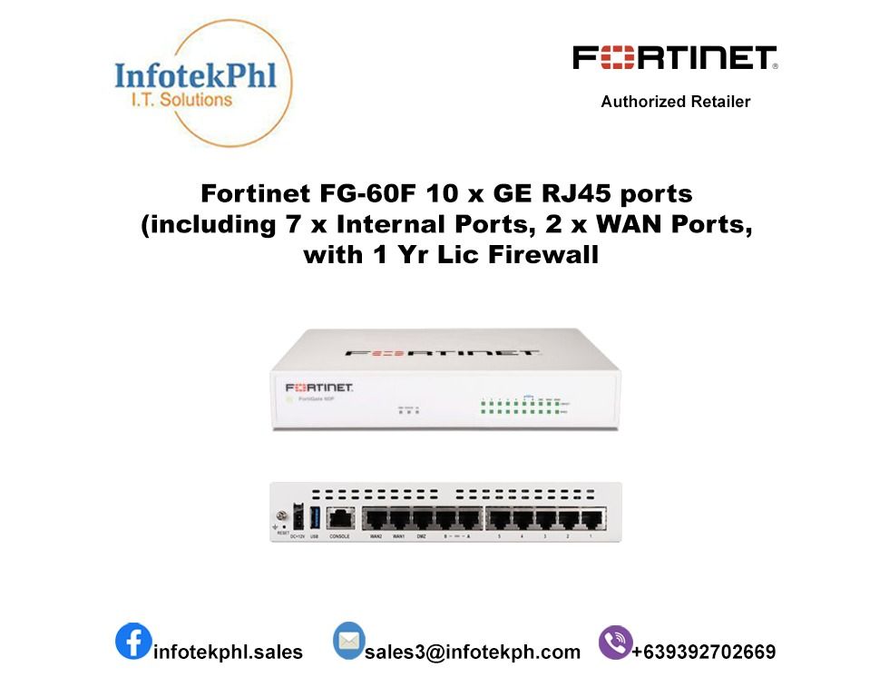 Fortinet FG-60F FortiGate-60F 10 x GE RJ45 ports, Computers & Tech ...