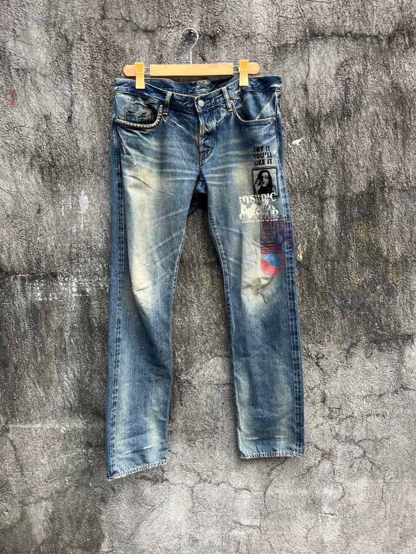 Hysteric Glamour studded selvedge denim, Men's Fashion, Bottoms, Jeans ...