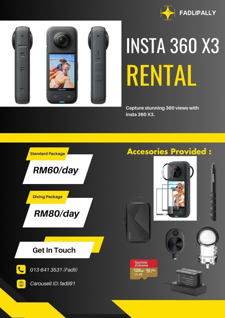 Insta 360 X3 Rent Cyberjaya, Photography, Cameras on Carousell