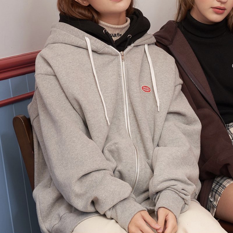 Korean Brand Muahmuah/Muah Muah Oversized Logo Zip Up Hoodie Jacket ...
