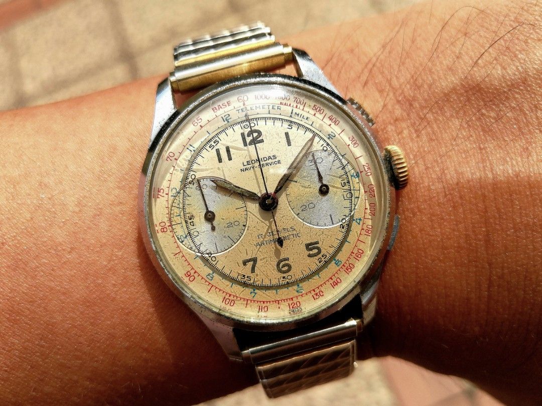 Leonidas Navy Service Chronograph pre Heuer 17J antimagnetic Military ...