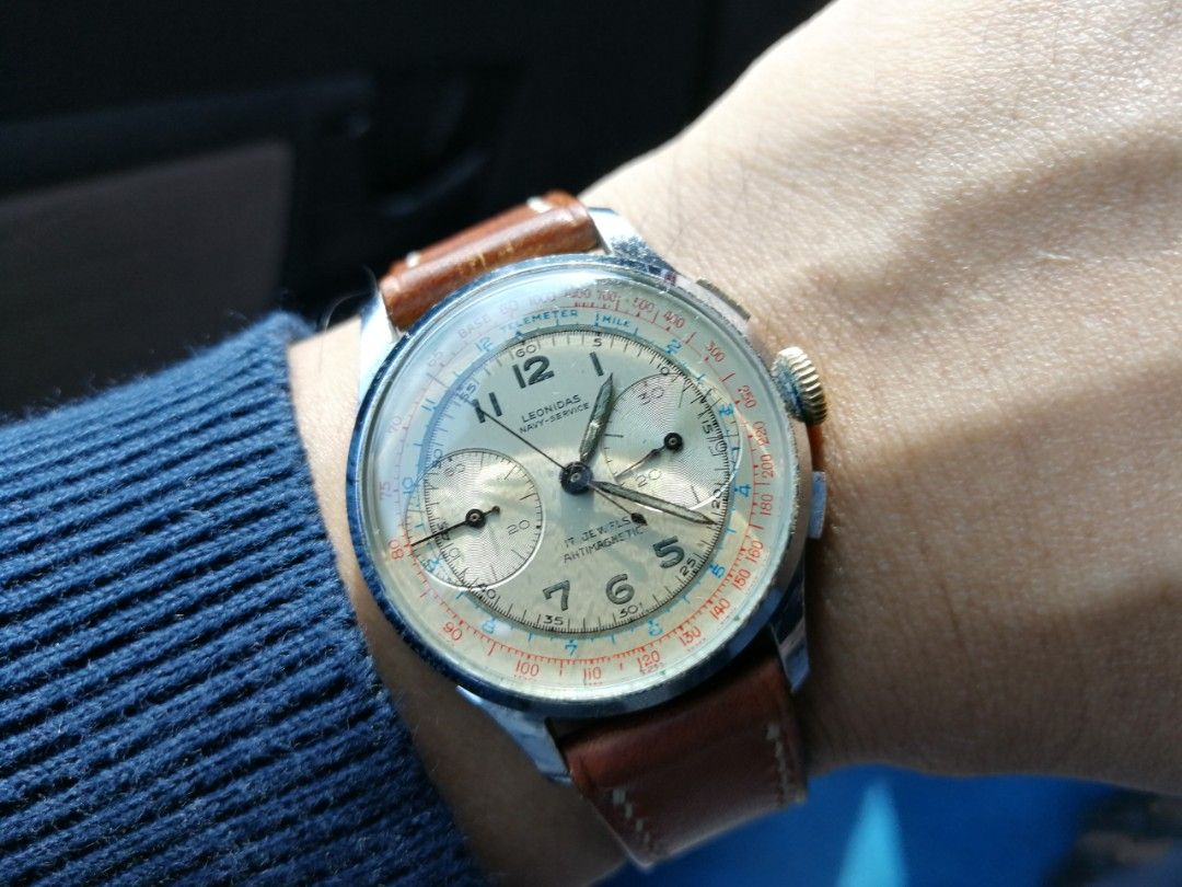 Leonidas Navy Service Chronograph pre Heuer 17J antimagnetic Military ...