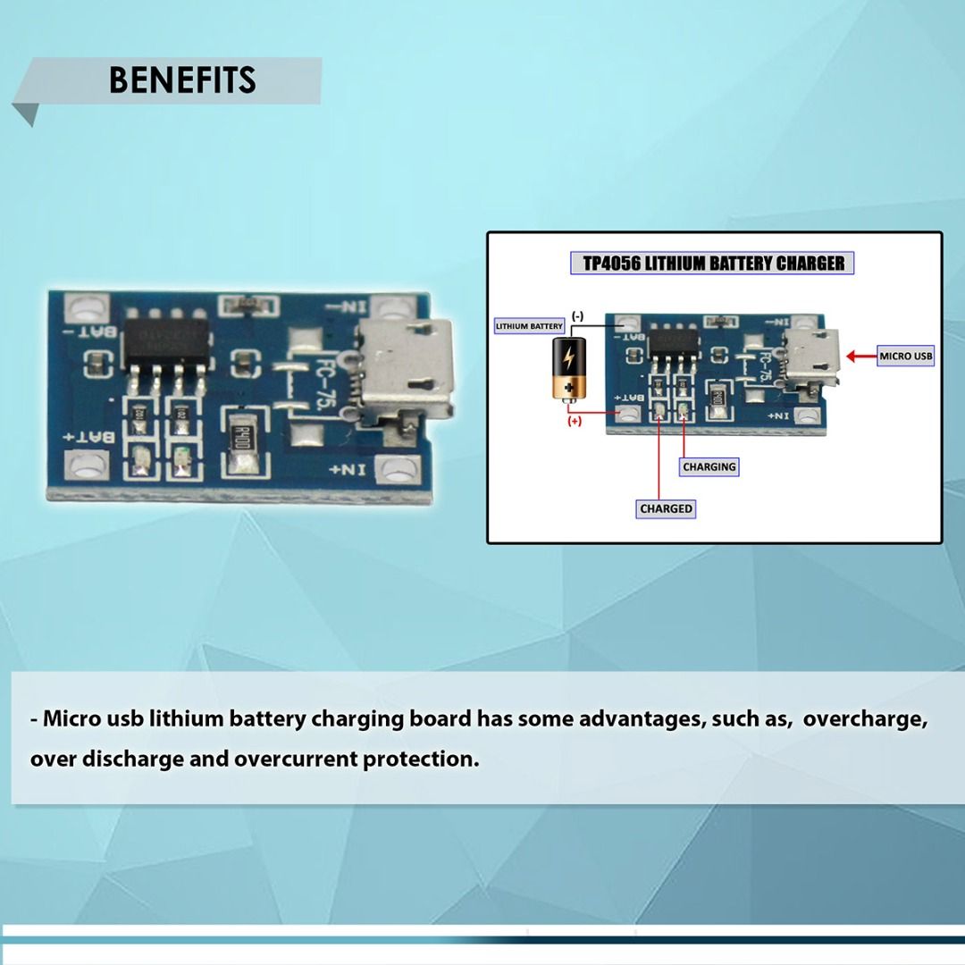 LITIUM BATTERY CHARGING MODULE TP4056 MICRO FC-75, CHARGING BOARD 5V w ...