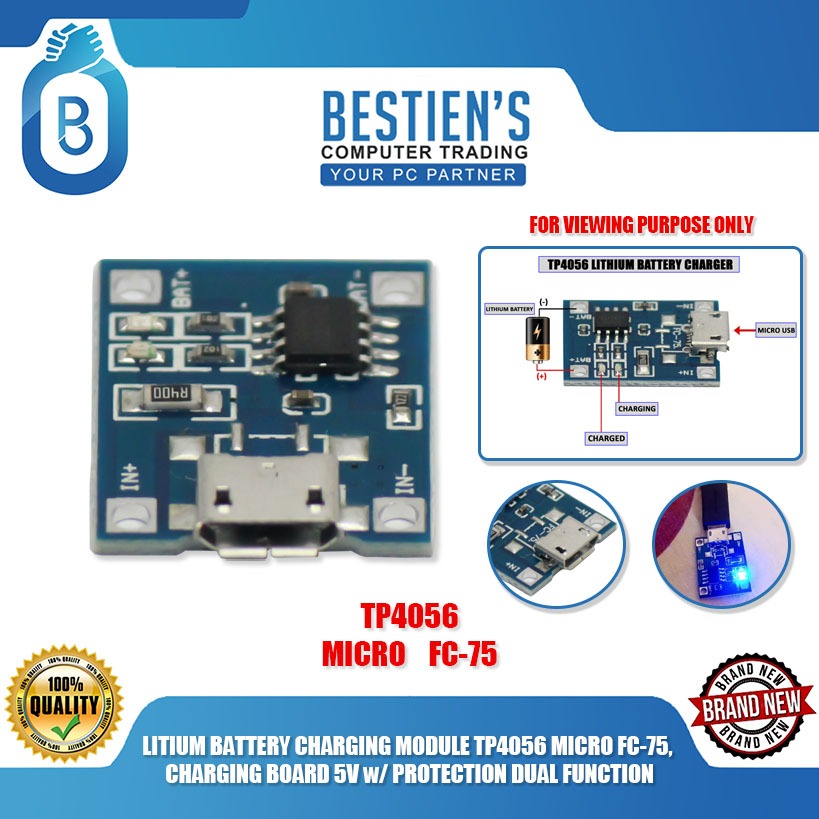LITIUM BATTERY CHARGING MODULE TP4056 MICRO FC-75, CHARGING BOARD 5V w ...