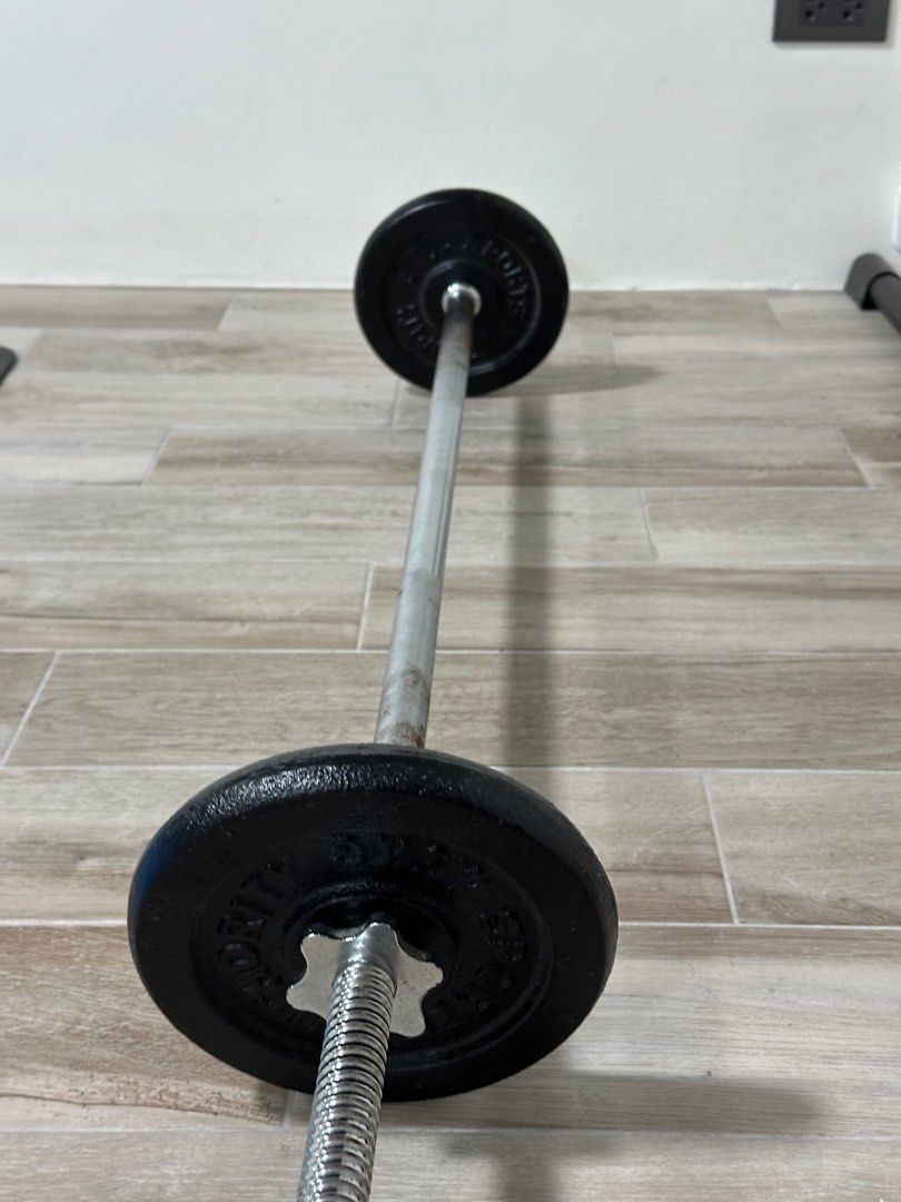 Long Bar with Plates, Sports Equipment, Exercise & Fitness, Weights ...