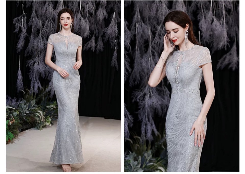 Mermaid Sequins Evening Gown, Women's Fashion, Dresses & Sets, Evening ...