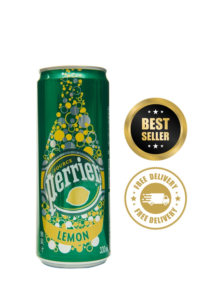 Perrier Lemon Sparkling Mineral Water 330ml x 24 Cans, Food & Drinks ...
