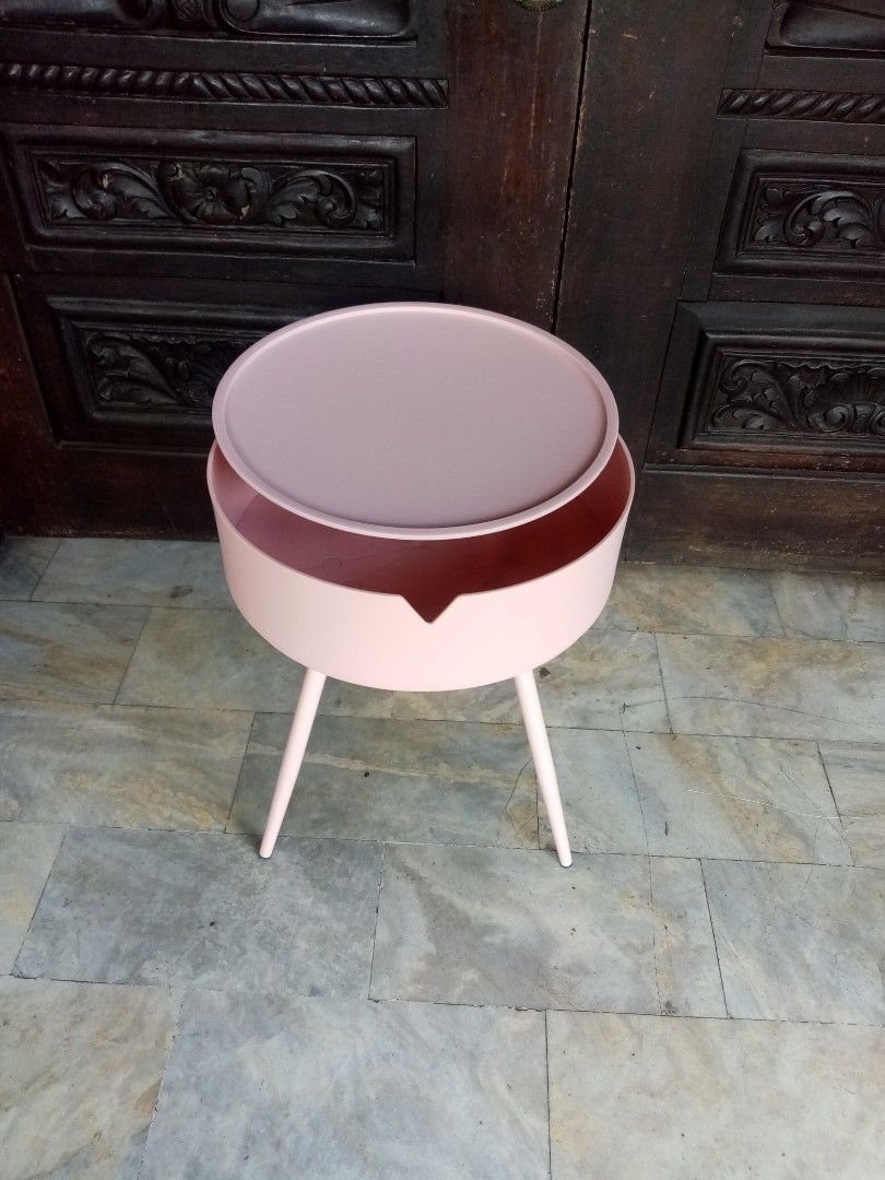 Pink Round Side Table W/Storage, Furniture & Home Living, Furniture ...