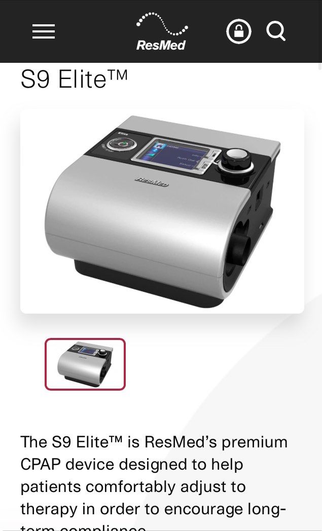 ResMed -The S9 Elite™ premium CPAP device, Health & Nutrition, Medical ...