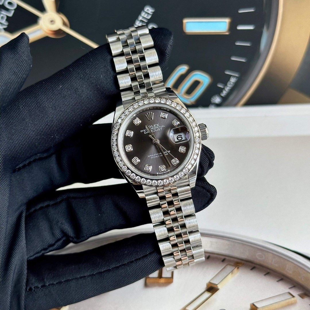 Rolex Datejust 28mm 279384RBR Diamond Bezel Grey Dial with 10 points ...
