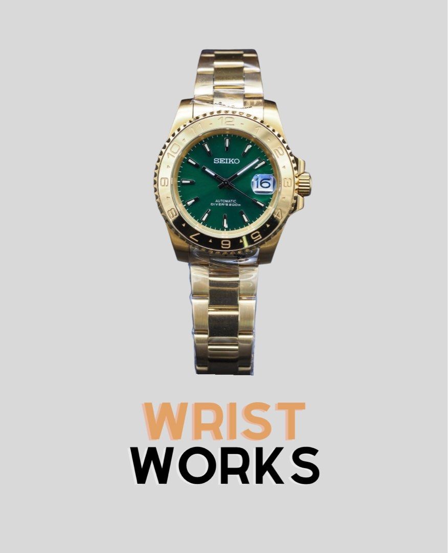 SEIKO MOD FULL GOLD GREEN LOKI 40MM, Luxury, Watches on Carousell