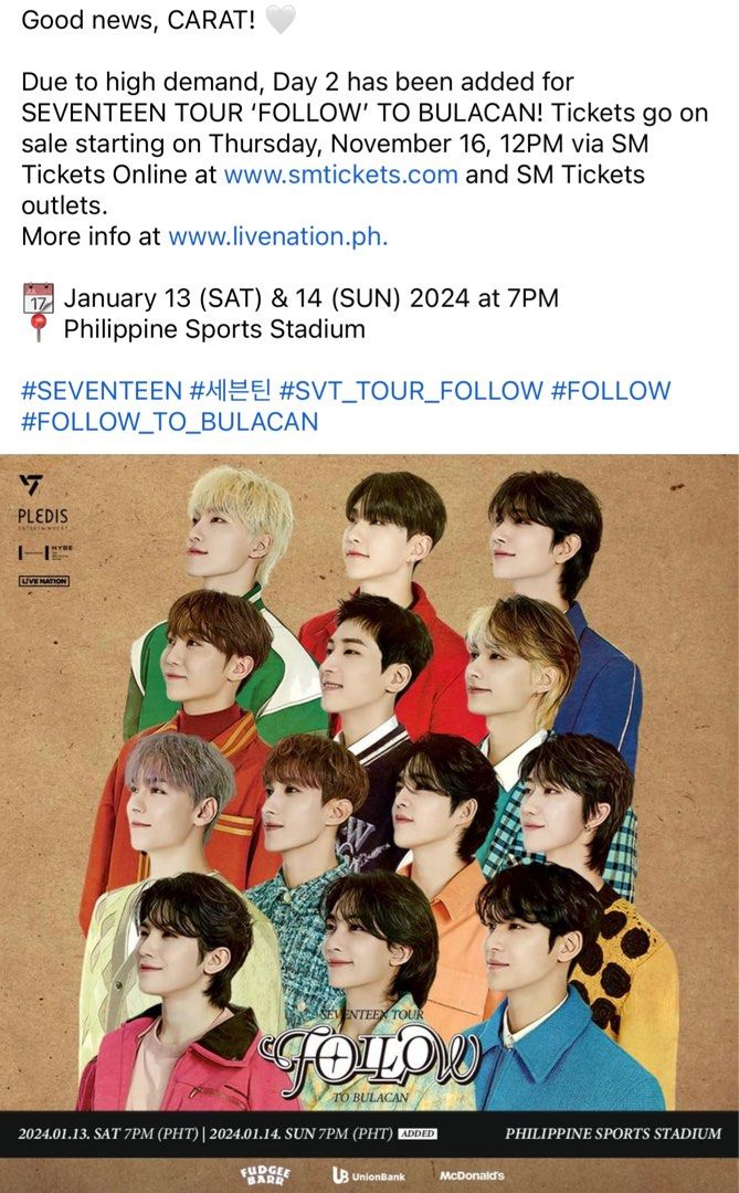 Seventeen follow tour bulacan D2 - TICKET ASSISTANCE, Tickets ...
