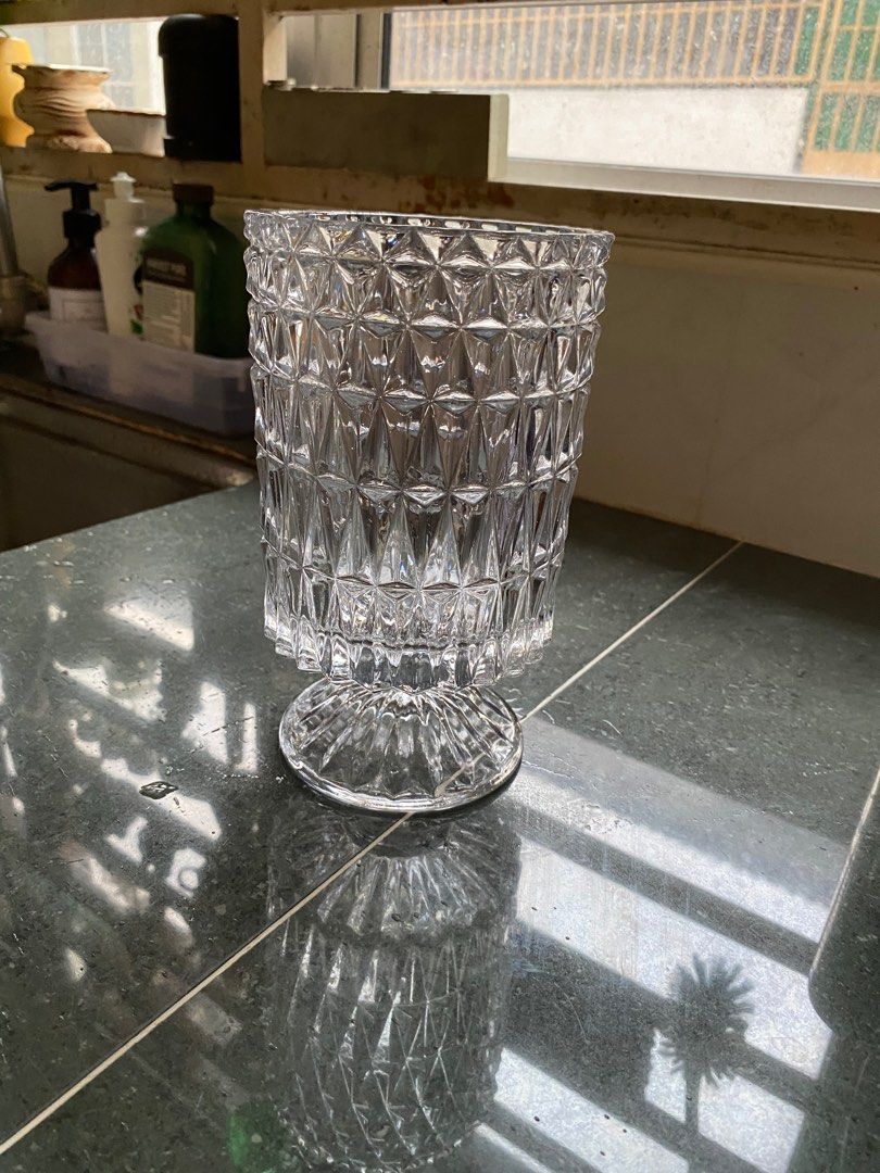 Tall Goblet Glass Vase (Rhombus design), Furniture & Home Living, Home ...