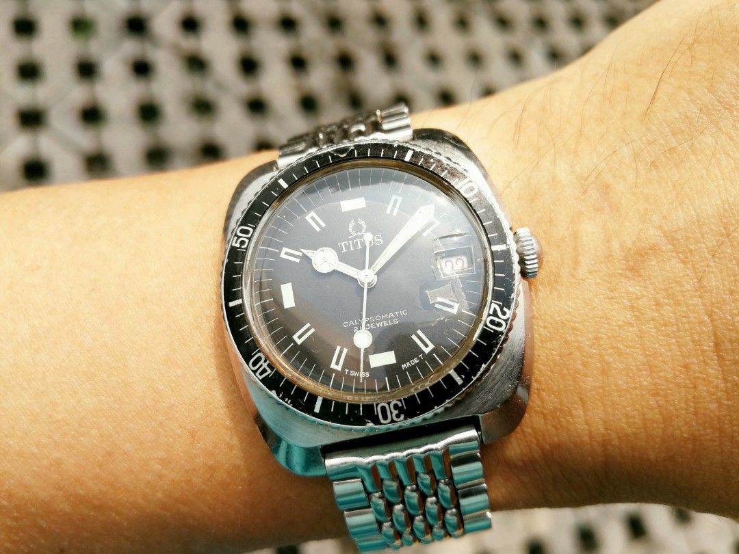 60s Vintage Titus Calypsomatic Diver automatic Black Dial 21J ...