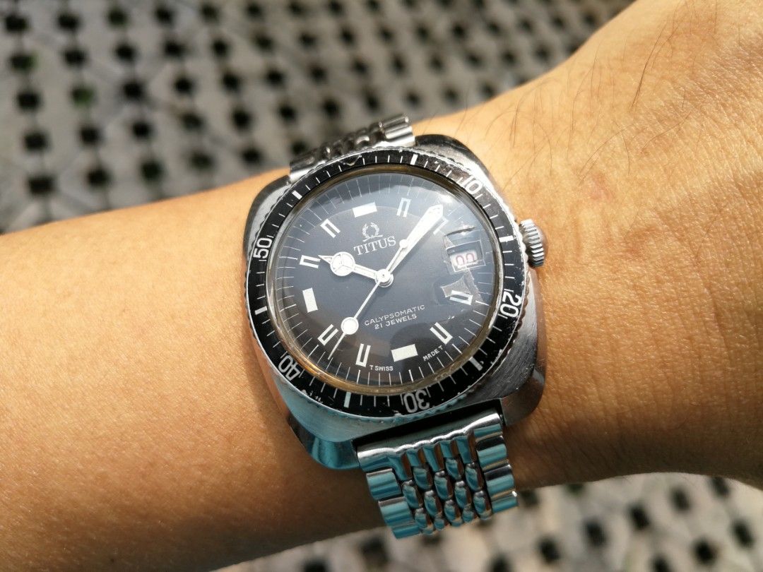 60s Vintage Titus Calypsomatic Diver automatic Black Dial 21J ...