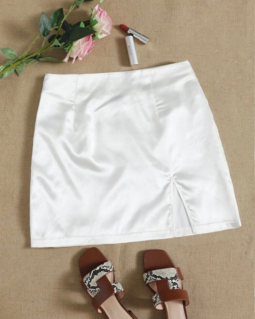 White satin Skirt, Women's Fashion, Bottoms, Skirts on Carousell