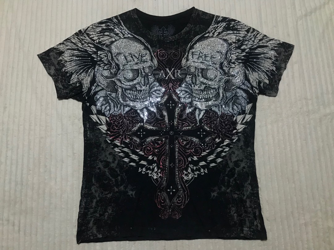 XZAVIER AFFLICTION LINE GRUNGE/PUNK AOP RARE DESIGN TSHIRT AUTHENTIC ...