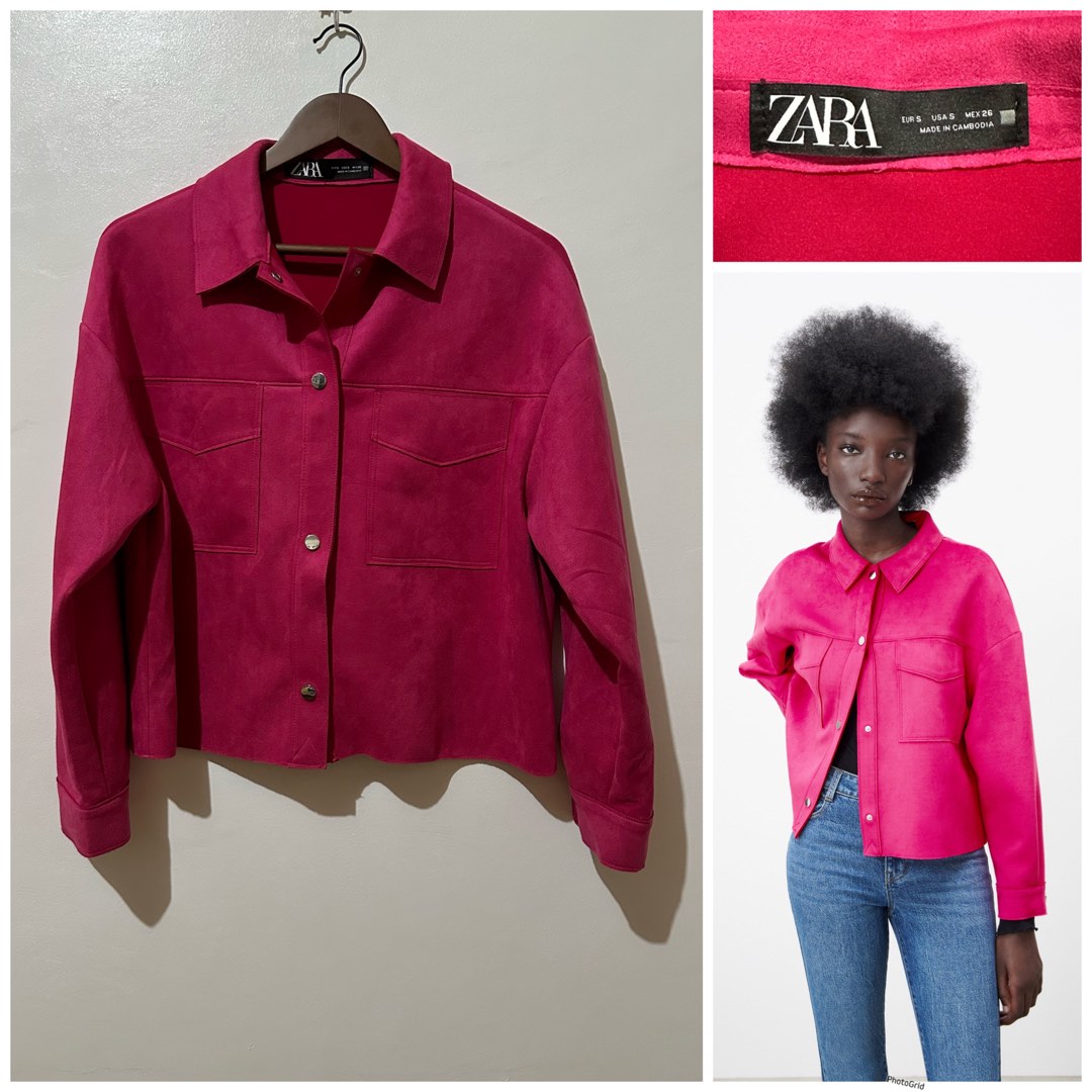 ZARA HOT PINK FAUX SUEDE JACKET, Women's Fashion, Tops, Longsleeves on ...