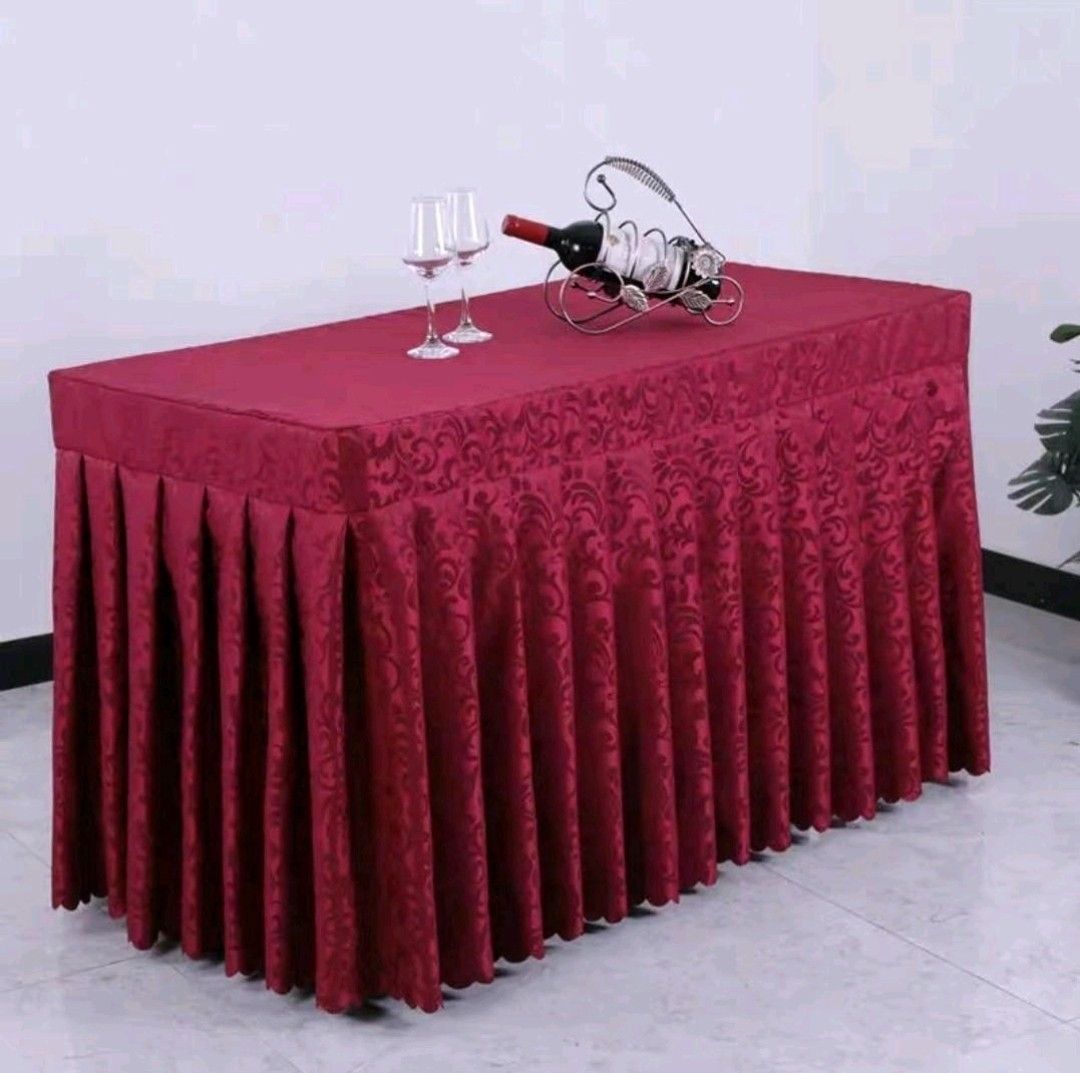 120x60x75cm Red Wine Table Cloth with Skirting, Furniture & Home Living ...
