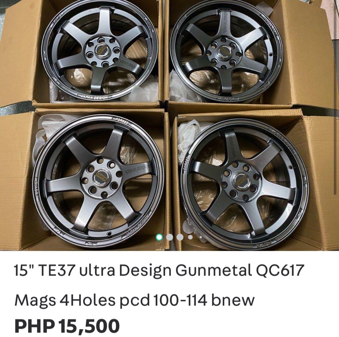 15" TE37 ultra design Gunmetal QC617 Mags 4Holes pcd 100-114 with 195 ...
