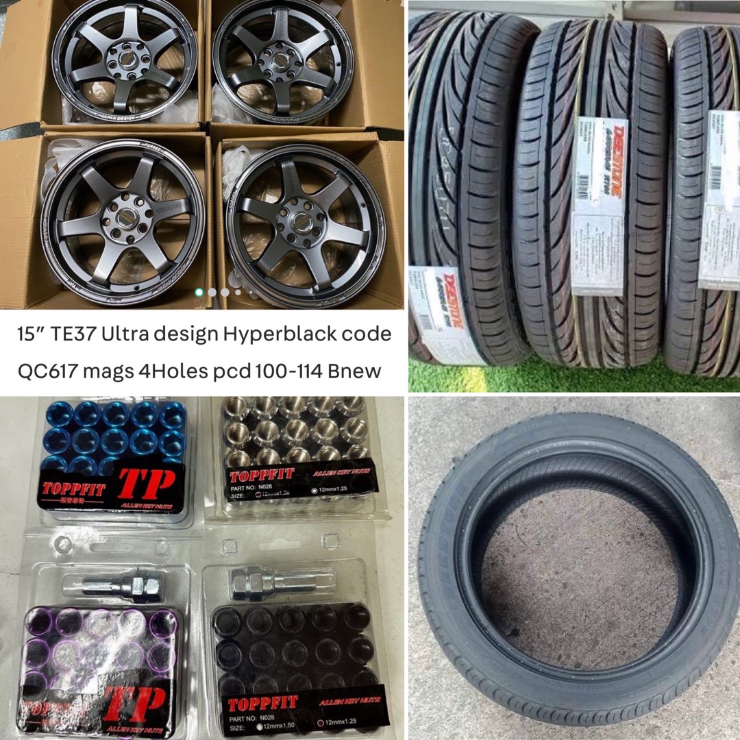 15" TE37 ultra design HyperBlack QC617 Mags 4Holes pcd 100-114 with 195 ...