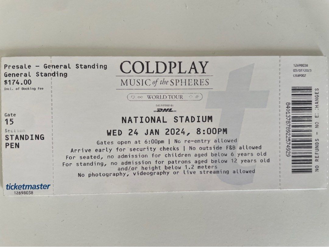 1 x Coldplay General Standing Ticket, Tickets & Vouchers, Event Tickets ...