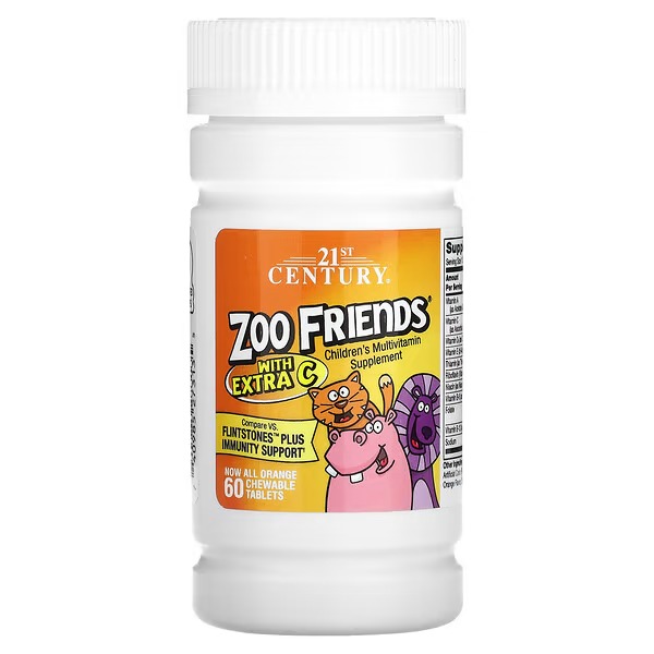 21st Century, Zoo Friends with Extra C, Orange, 60 Chewable Tablets ...