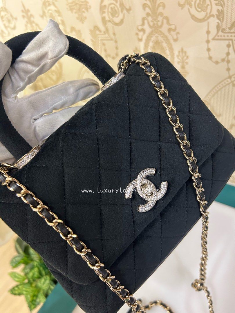 #30 LNIB Chanel Coco Handle Extra Mini/Mini Black Velvet/Strass/GHW ...