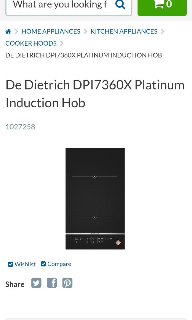 50% OFF!! 30cm De Dietrich Induction Hob DPI7360X, TV & Home Appliances ...