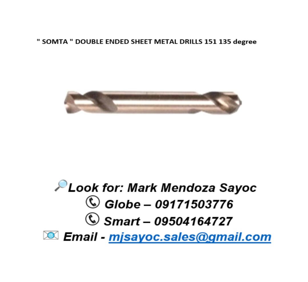 " SOMTA " DOUBLE ENDED SHEET METAL DRILLS 151 135 degree, Commercial ...