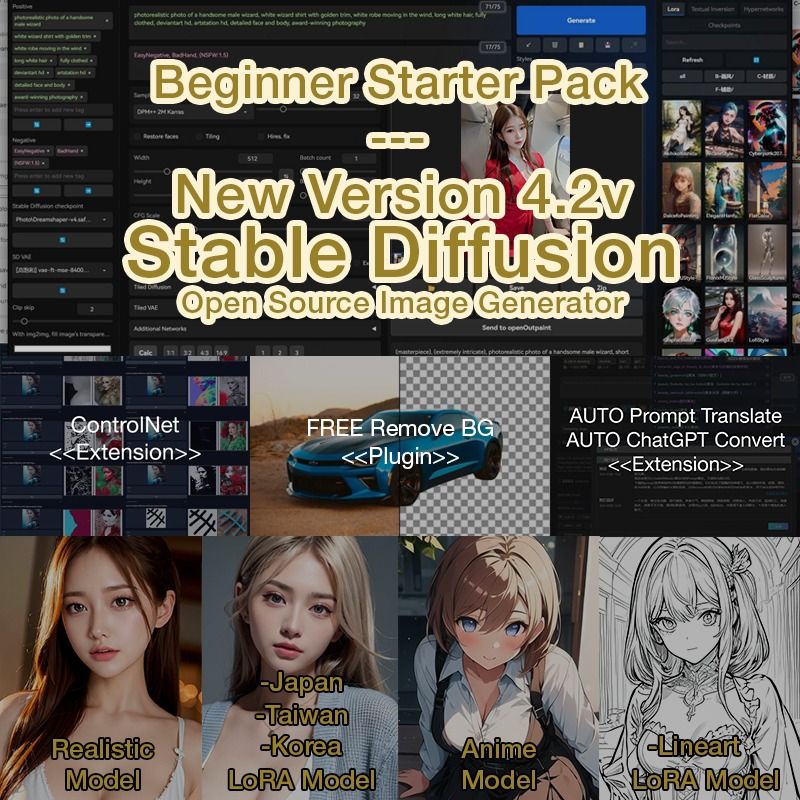 Ai Image Generator Ai Drawing Stable Diffusion Webui New v4.2 Full Set Beginner Starter Pack ...