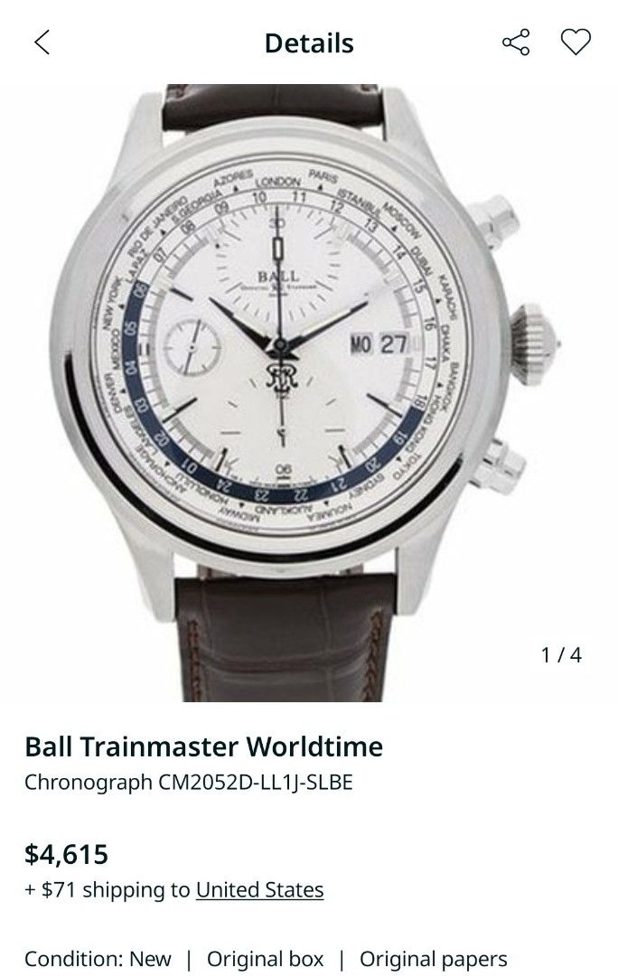 BALL TRAINMASTER WORLD TIMER WITH CHRONOGRAPH, Men's Fashion, Watches ...