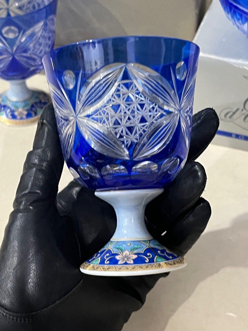 Blue cystal set goblet & jewelry box, Furniture & Home Living ...